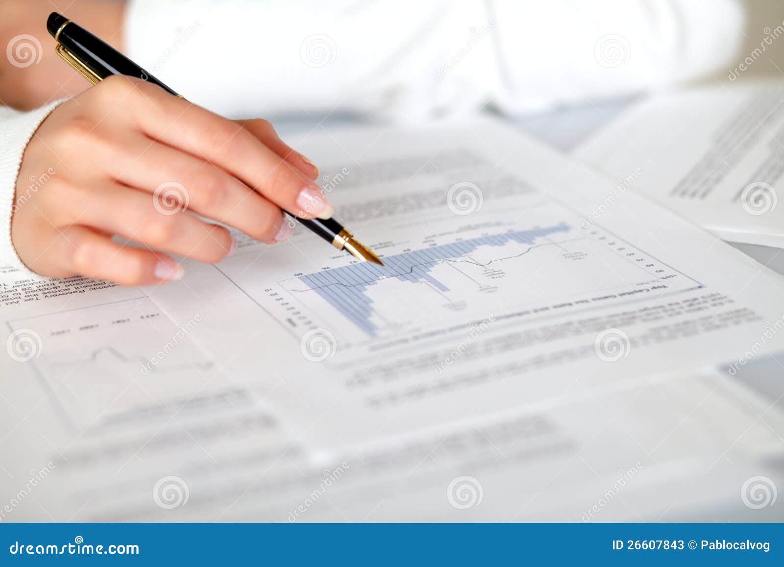 Hand of a Woman Pointing a Graph Stock Image - Image of business ...