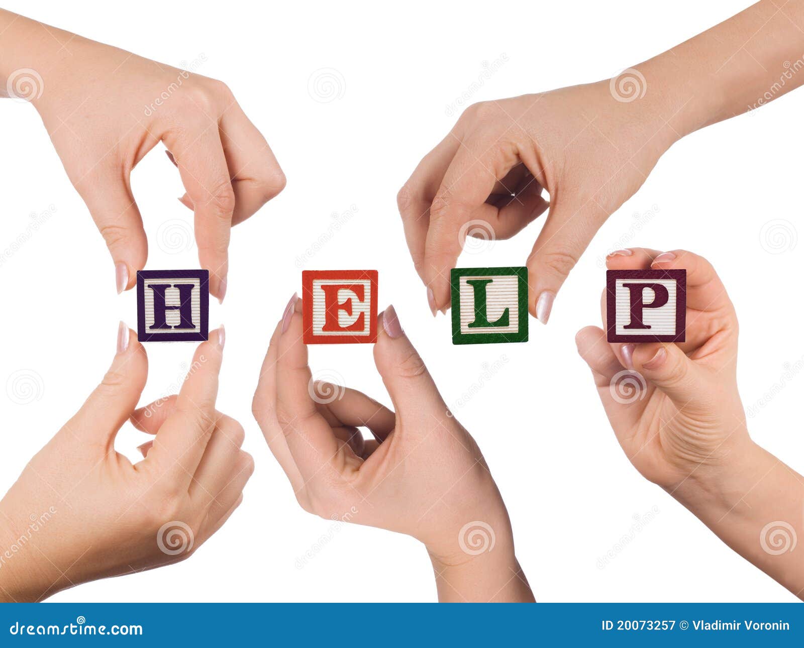 Word Help Made Up Of Wooden Blocks On White Background. Next To It Is A ...