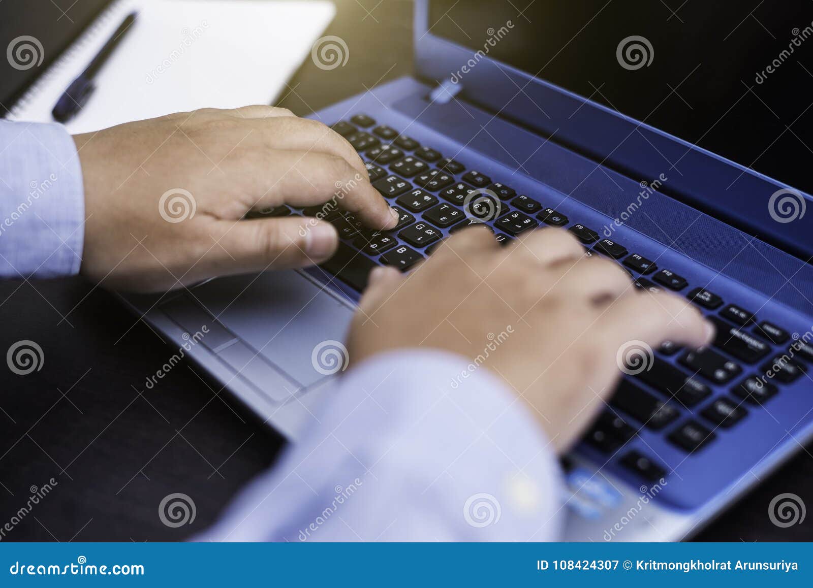 Hand Work on Computer Notebook. Stock Image - Image of calculator ...