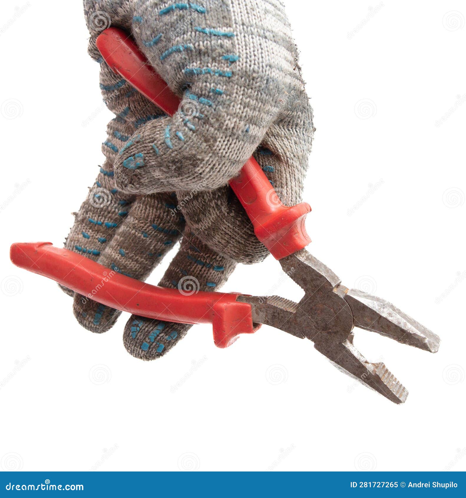Hand in Work Glove with Pliers Isolated on a White Background Stock ...