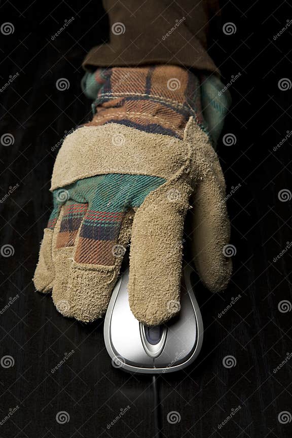 Hand in Work Glove Using a Computer Mouse Stock Photo - Image of ...