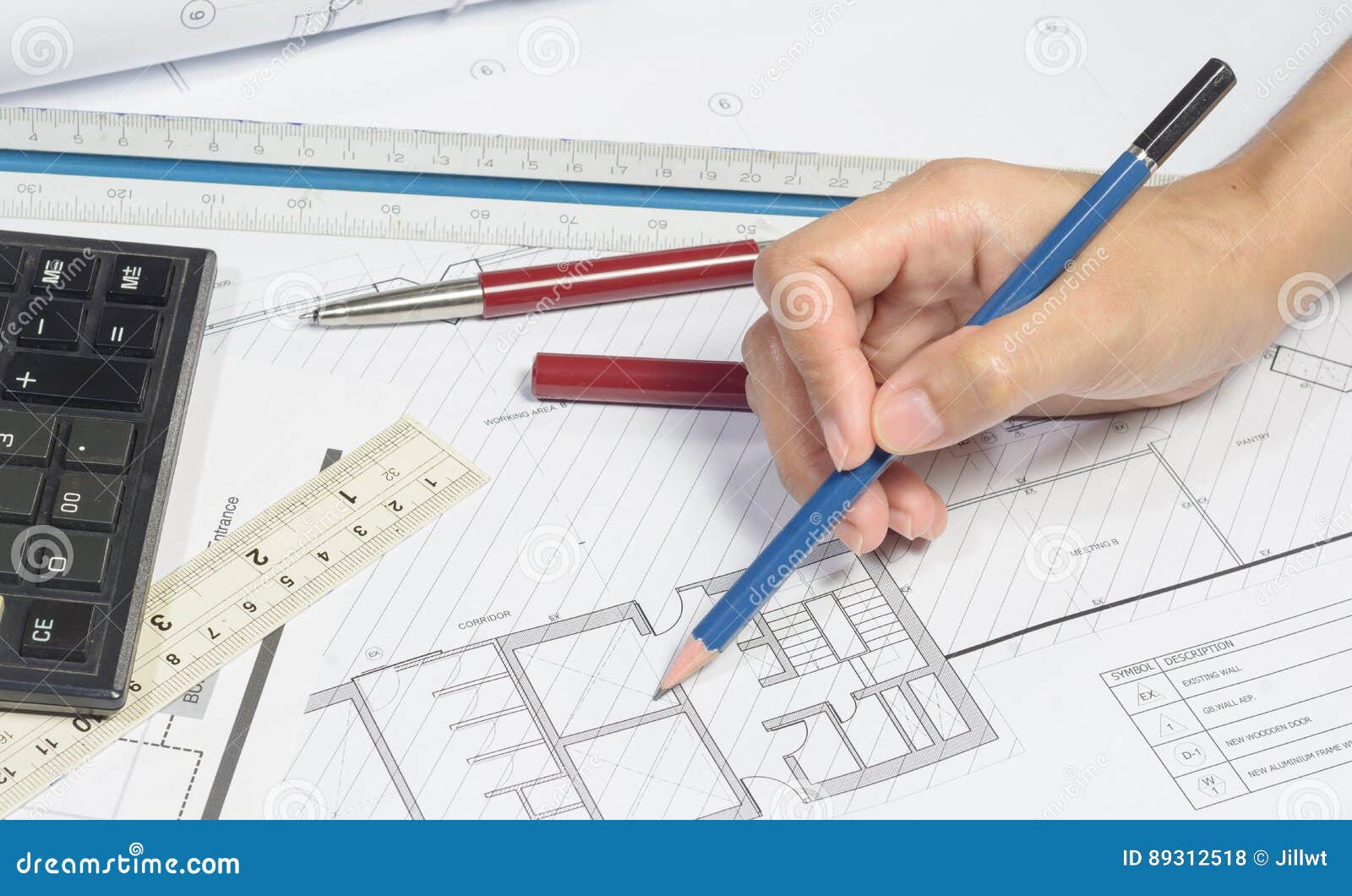 Hand work plan stock photo. Image of blueprint, structure - 89312518