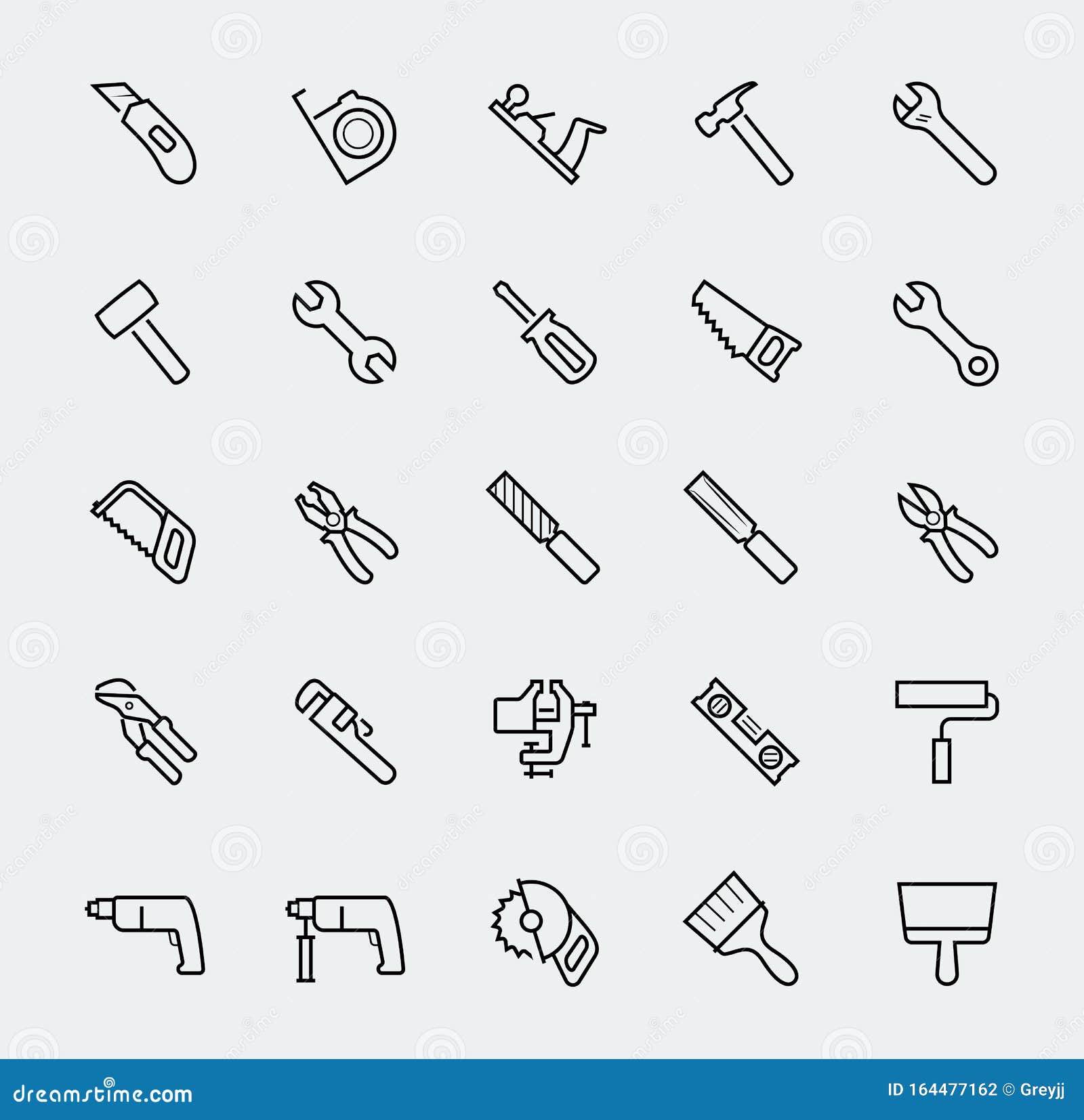 Hand Work Tools and Instruments Line Icons Stock Vector - Illustration ...