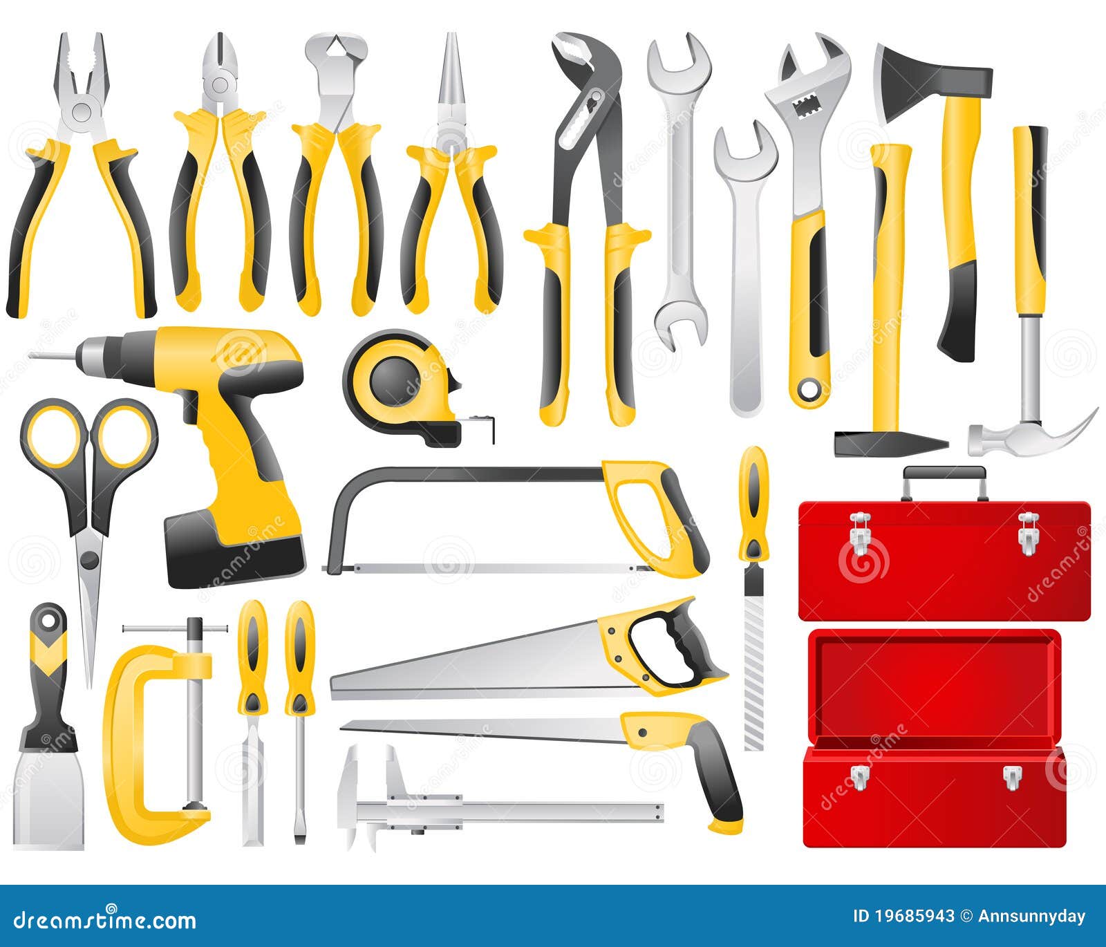 Hand work tools set stock vector. Illustration of hammer - 19685943