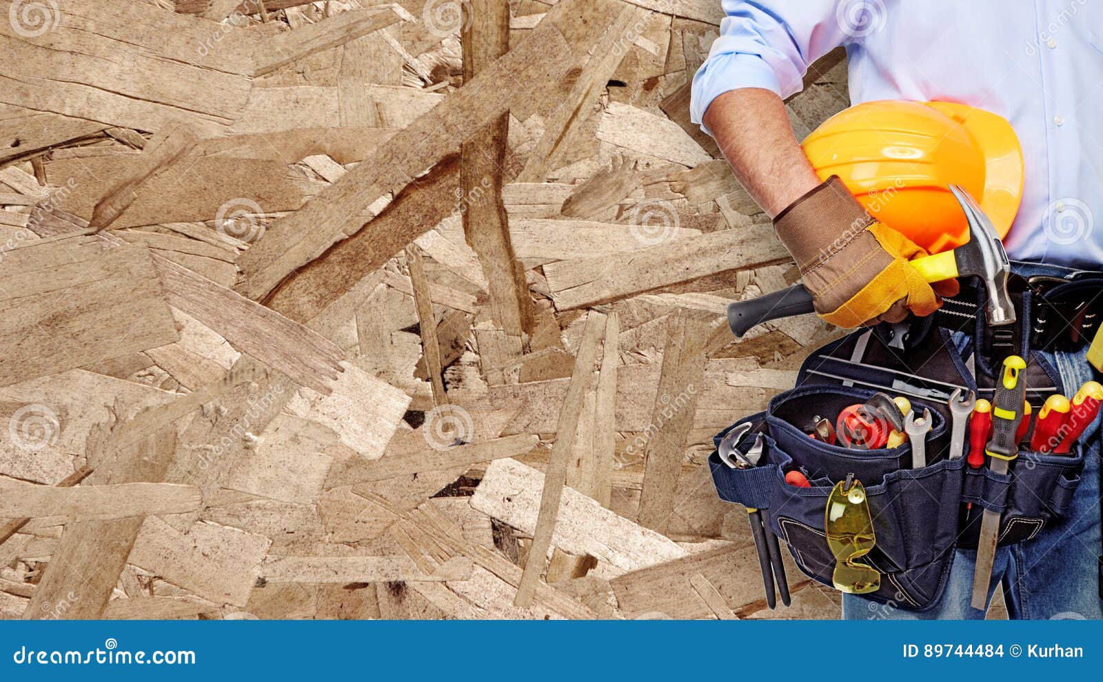 Hand of Worker with Construction Tools. Stock Photo - Image of ...