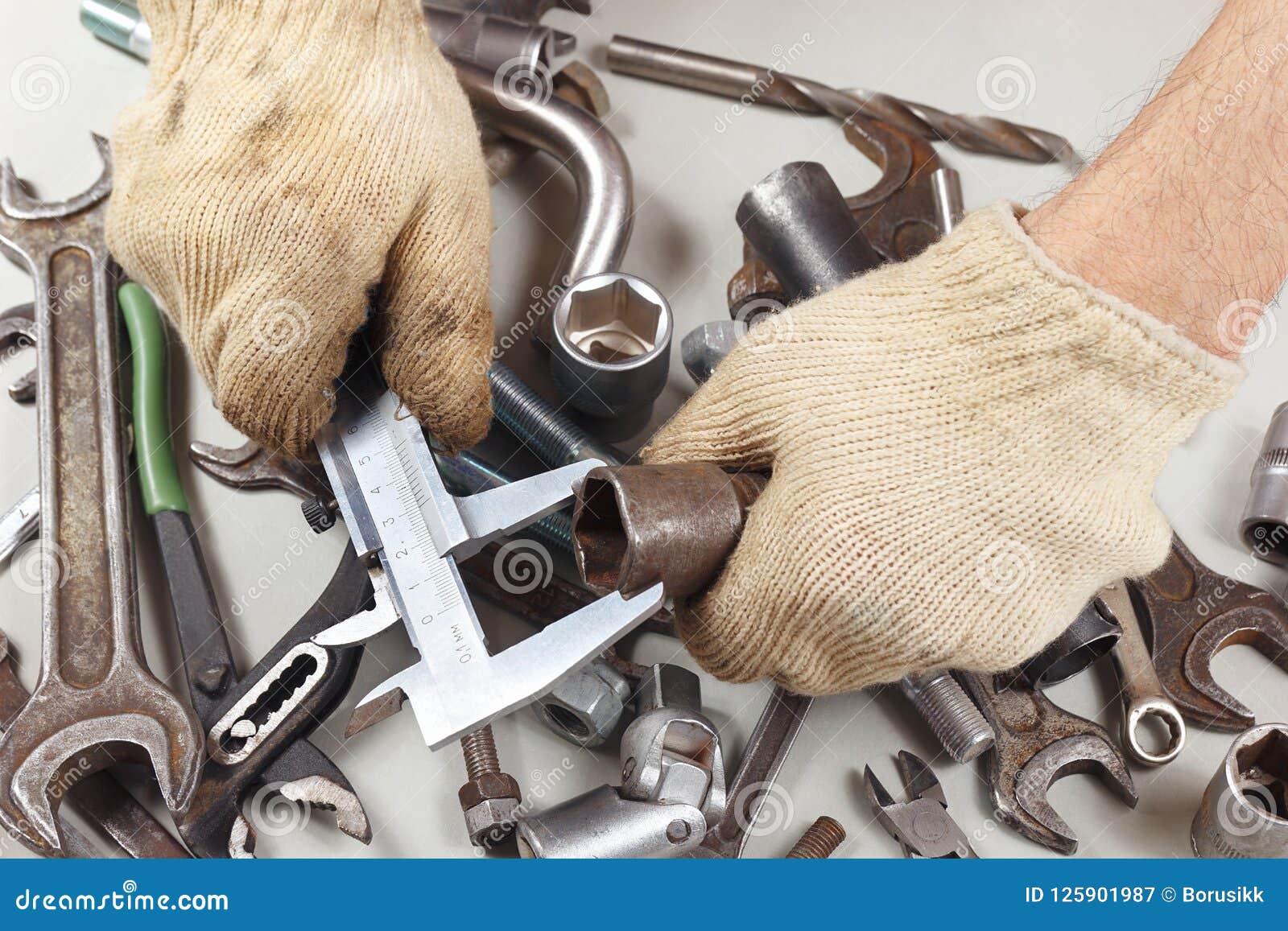 Hand of Worker Measure the Part with Calliper in the Workshop Stock ...