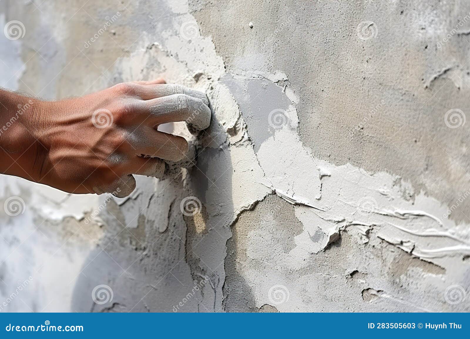 Hand of Worker Plastering Cement at the Wall for Building House Stock ...