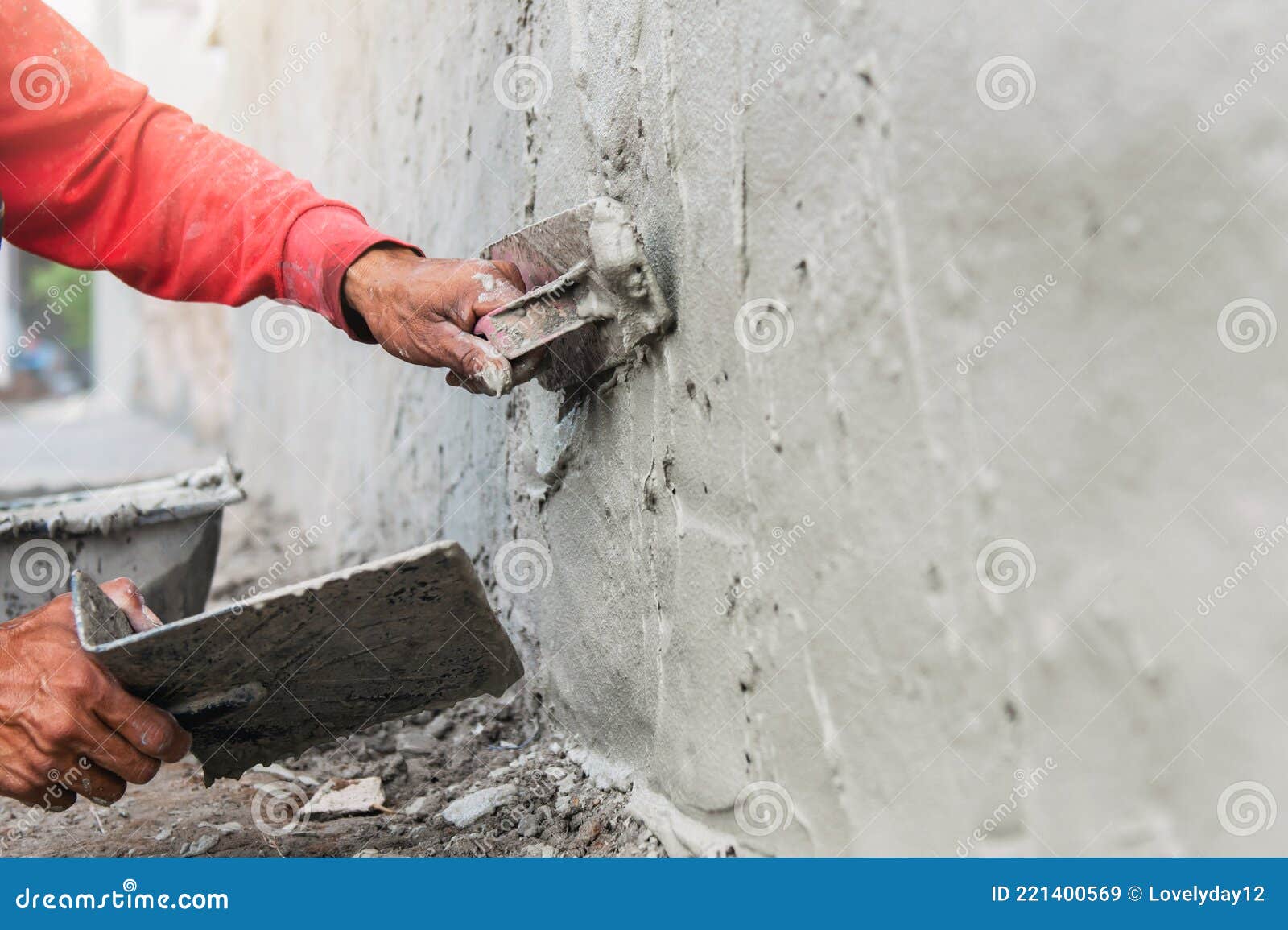 Hand of Worker Plastering Cement at Wall for Building House in ...