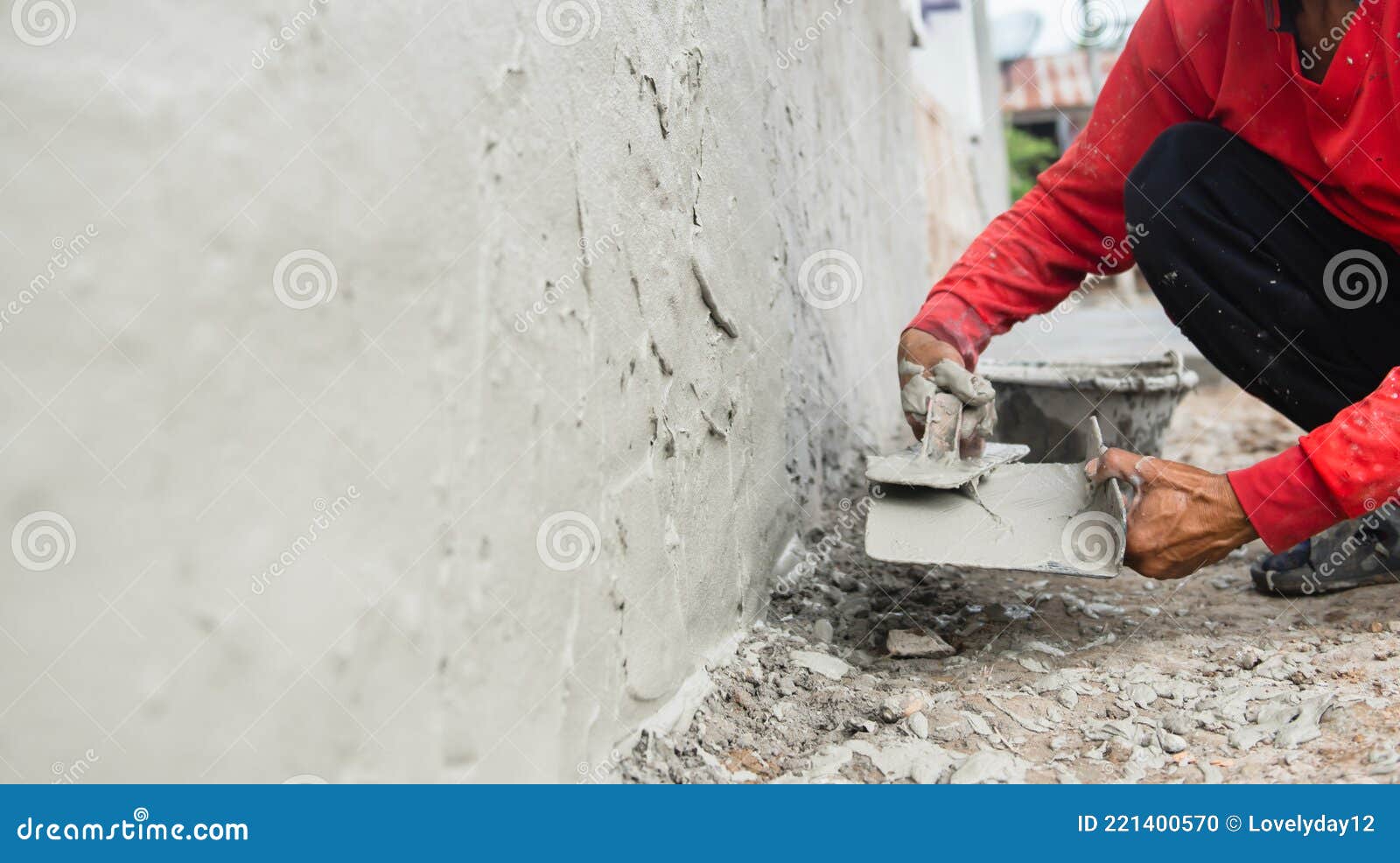 Hand of Worker Plastering Cement at Wall for Building House in ...