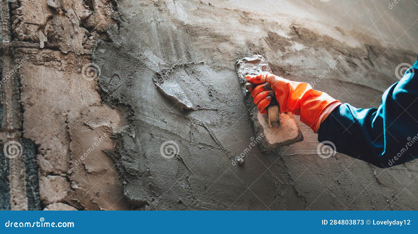 Hand of Worker Plastering Cement at Wall for Building House Stock Image ...