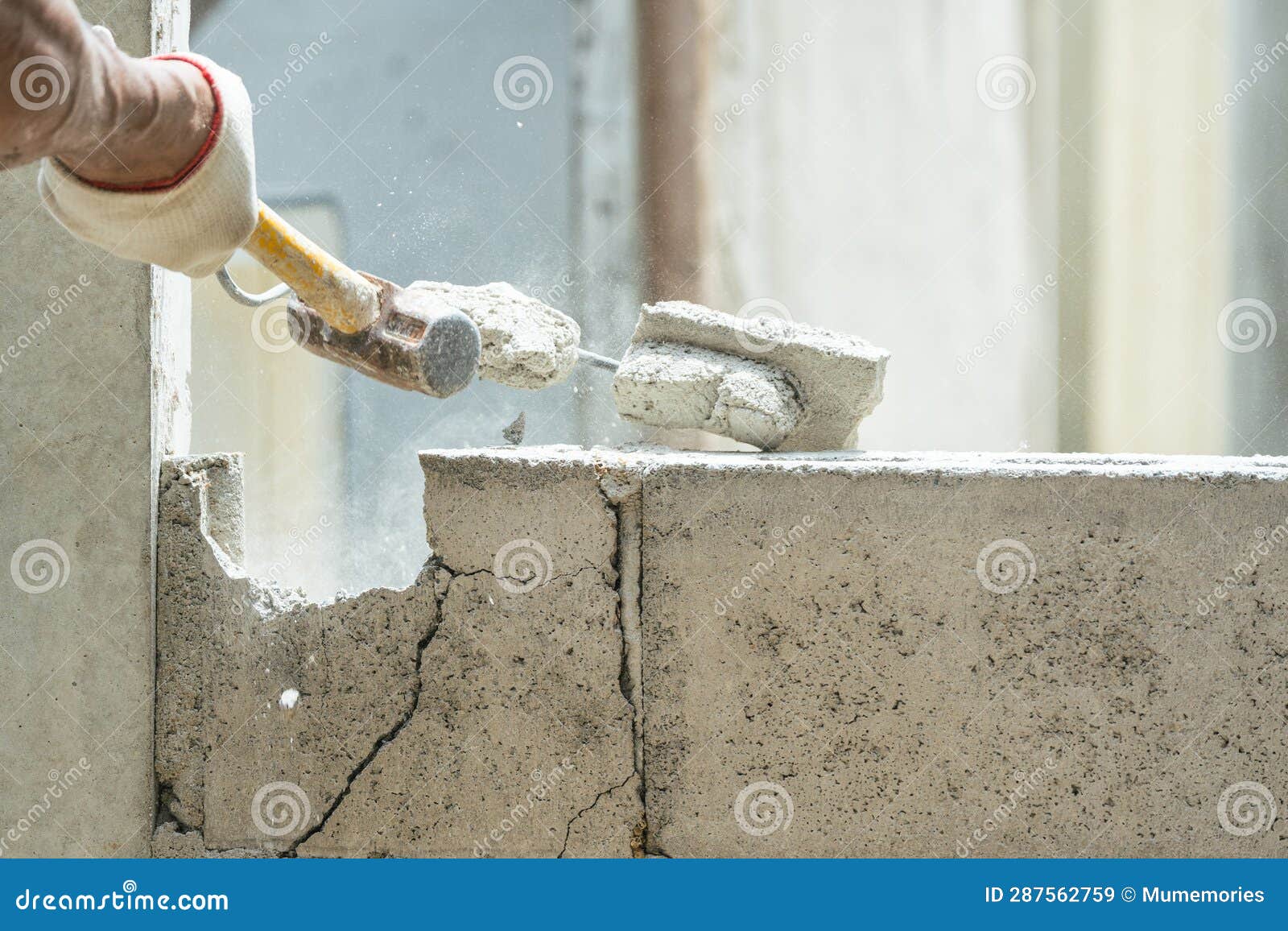 Hand of Worker Using Hammer Smashing and Demolish on Brick Wall at ...