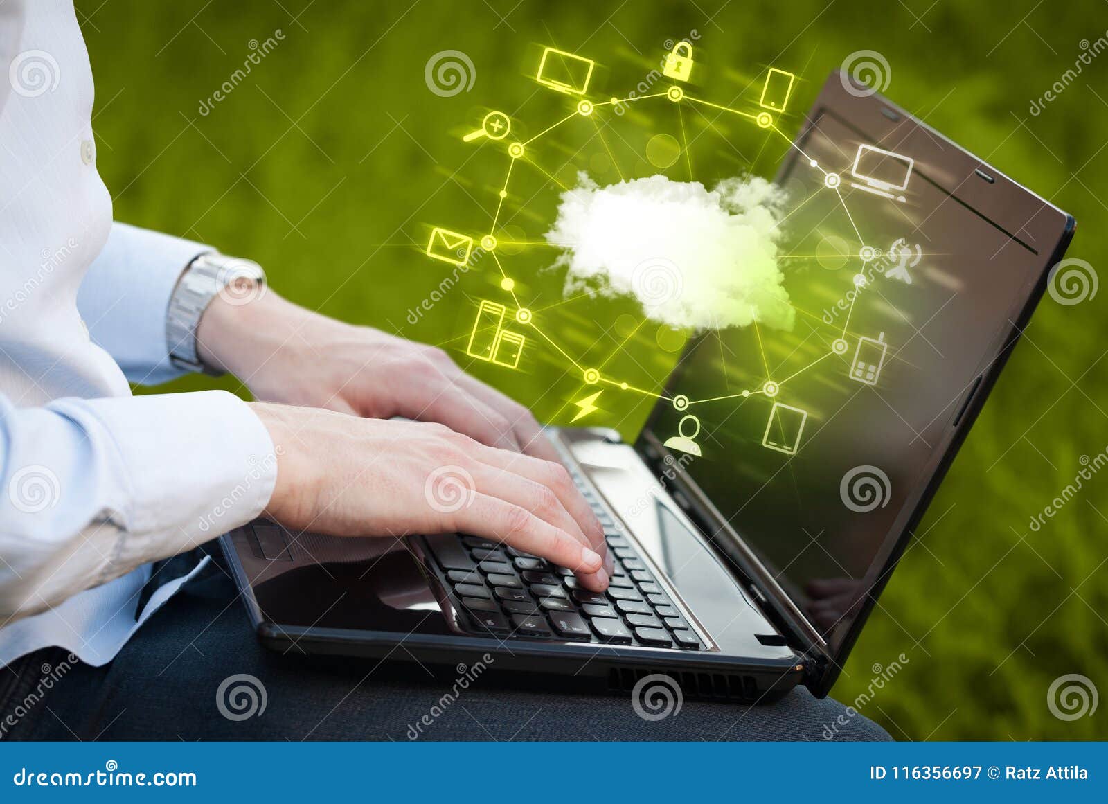 Hand Working with a Cloud Computing Diagram Stock Image - Image of ...