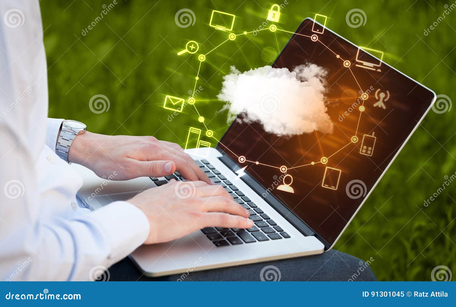 Hand Working with a Cloud Computing Diagram Stock Image - Image of ...