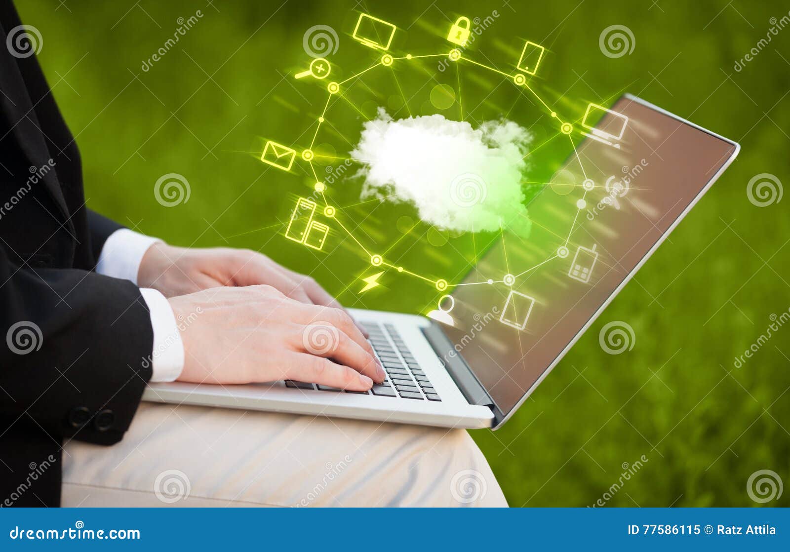 Hand Working with a Cloud Computing Diagram Stock Image - Image of ...