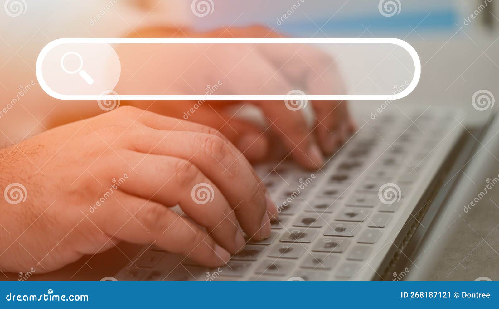 Hand Working with Computer Laptop on Desk with Icon of Searching ...