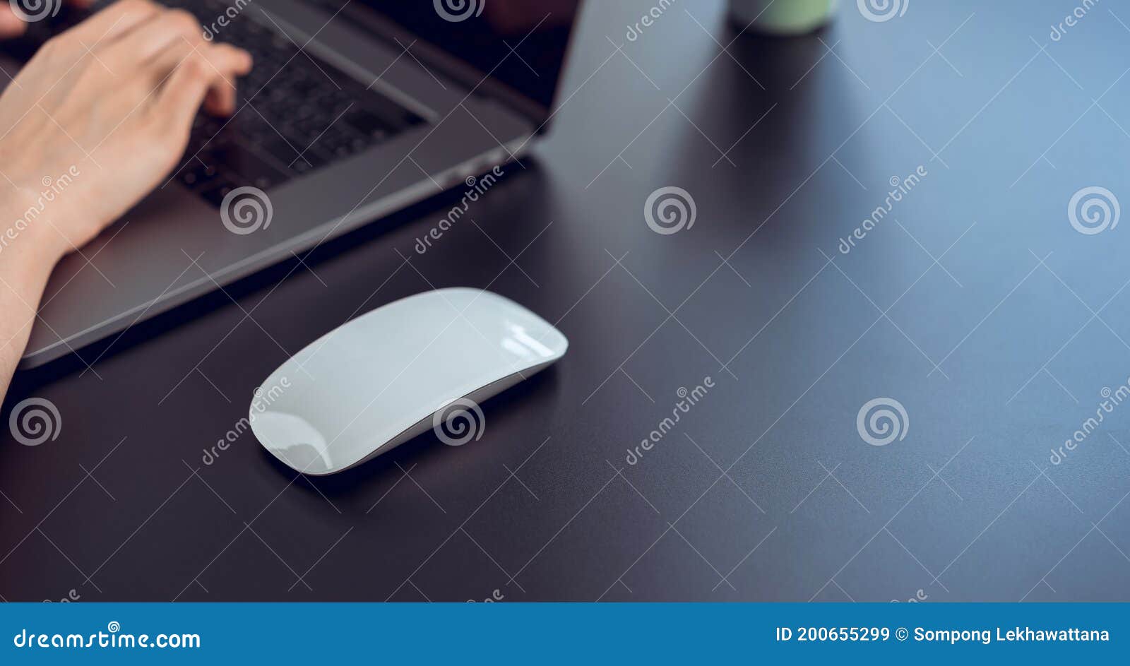 Hand Working on Laptop and Mouse on the Table in Office. Stock Image ...