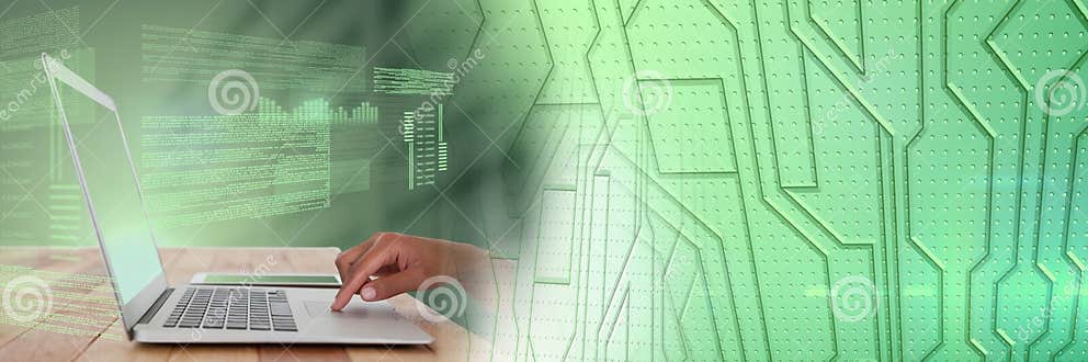 Hand Working on Laptop with Screen Text Interface and Technology ...