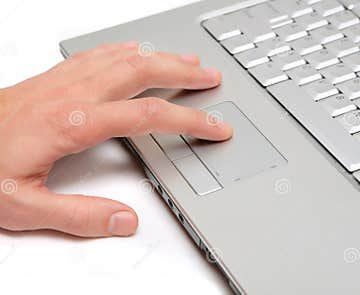 Hand Working on a Laptop Touchpad Stock Photo - Image of scrolling ...