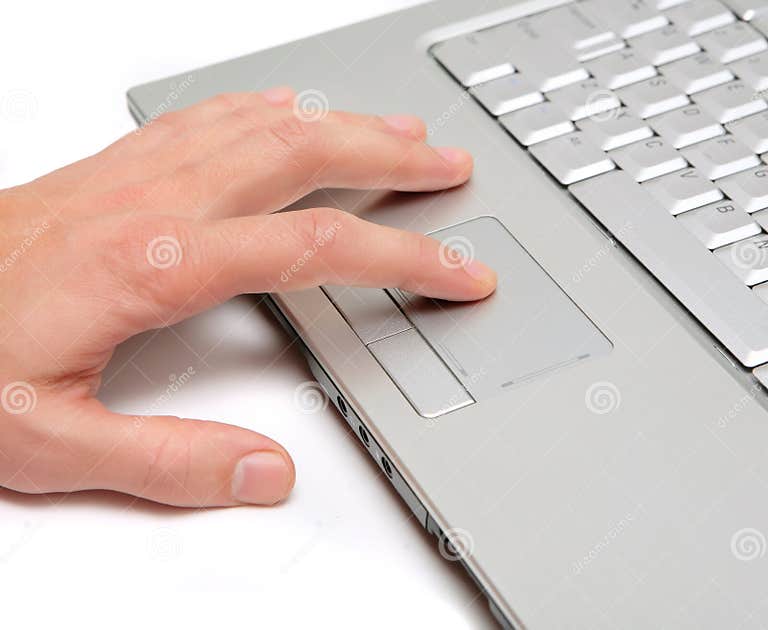 Hand Working on a Laptop Touchpad Stock Photo - Image of scrolling ...