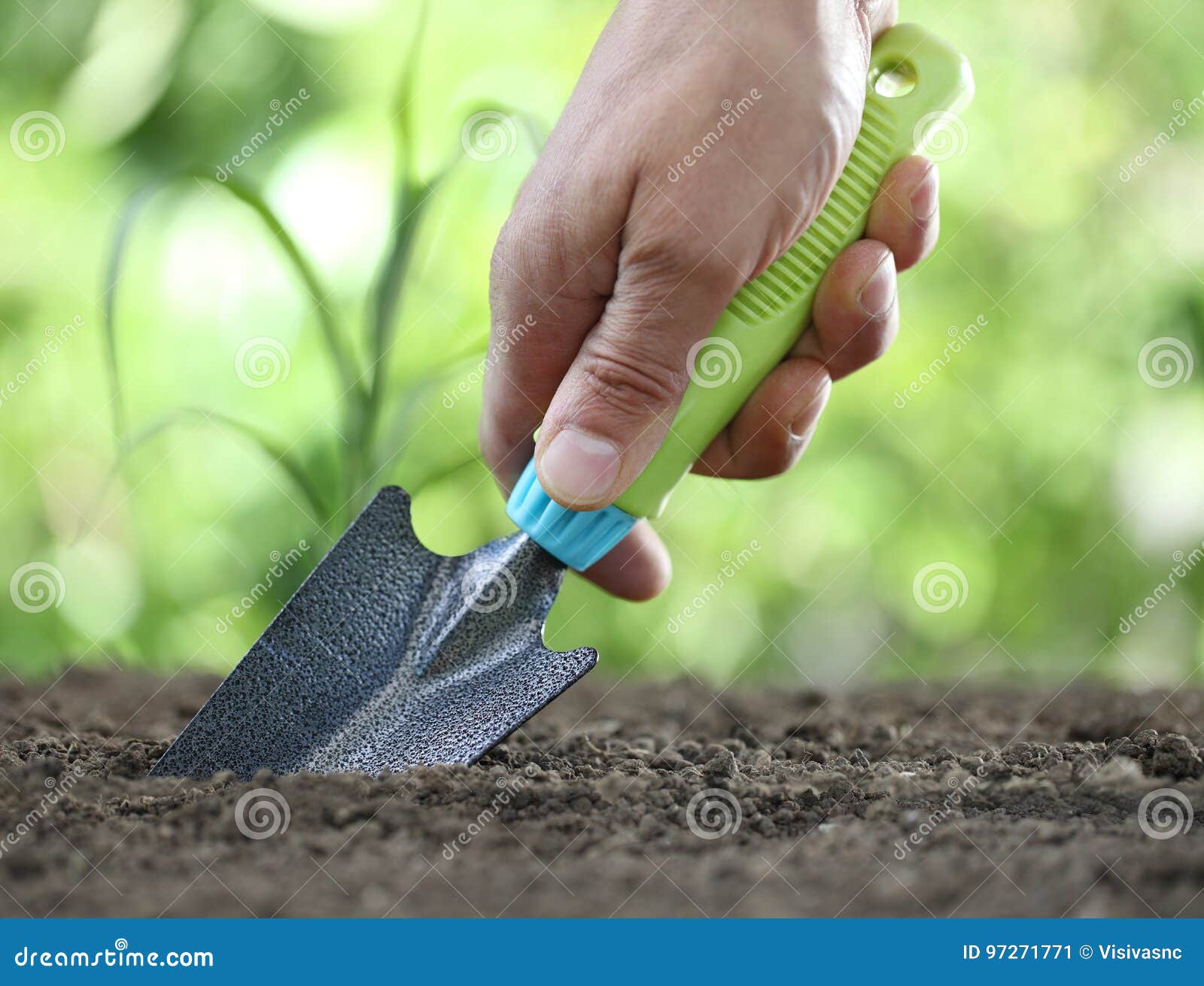 Hand Works Soil with Tool, Close Up Stock Image - Image of holding ...