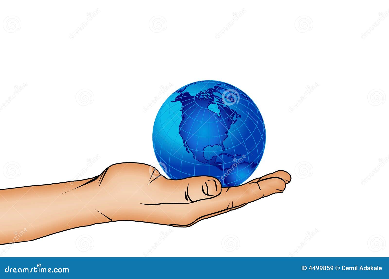 Man Hand With A World Map. Continents With Contours Of Countries ...