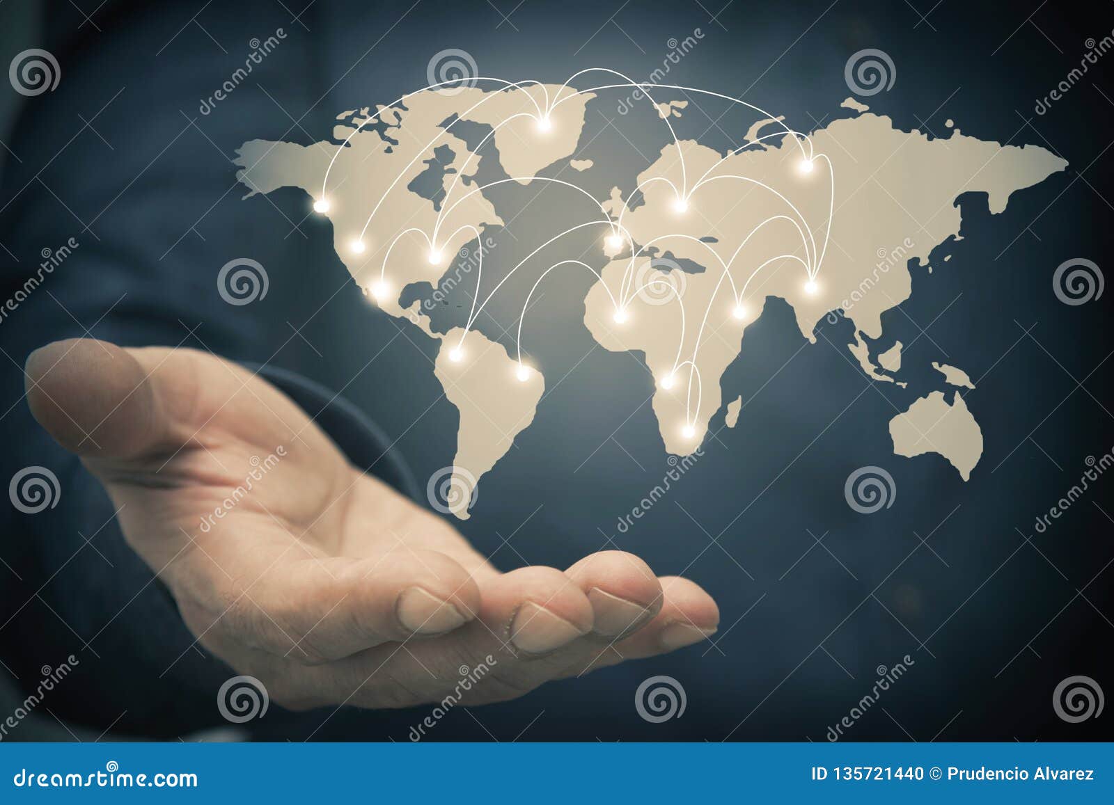 Hand with the world map stock photo. Image of international - 135721440
