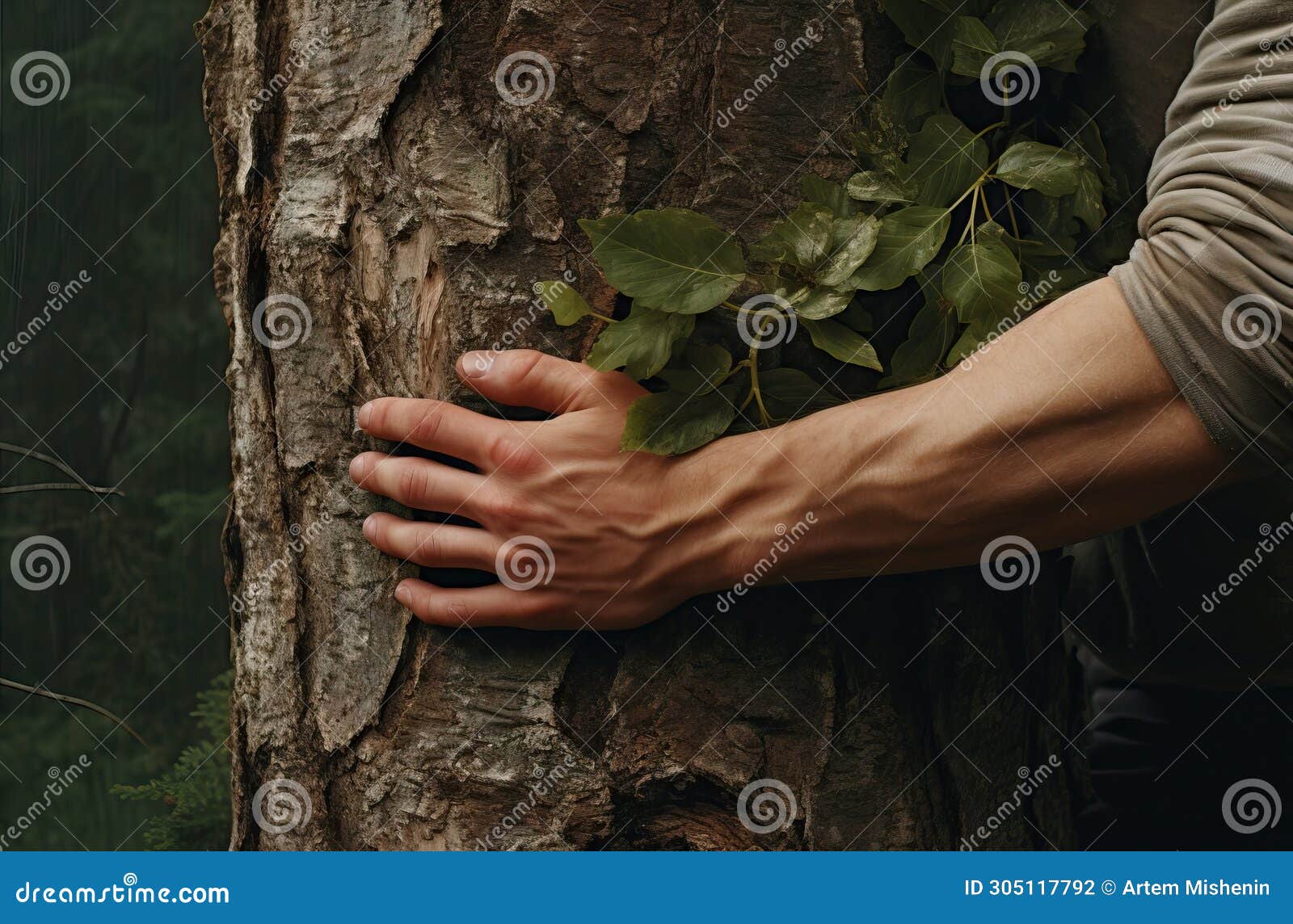 Hand Wrapping Around Tree Trunk in the Forest. Stock Photo - Image of ...