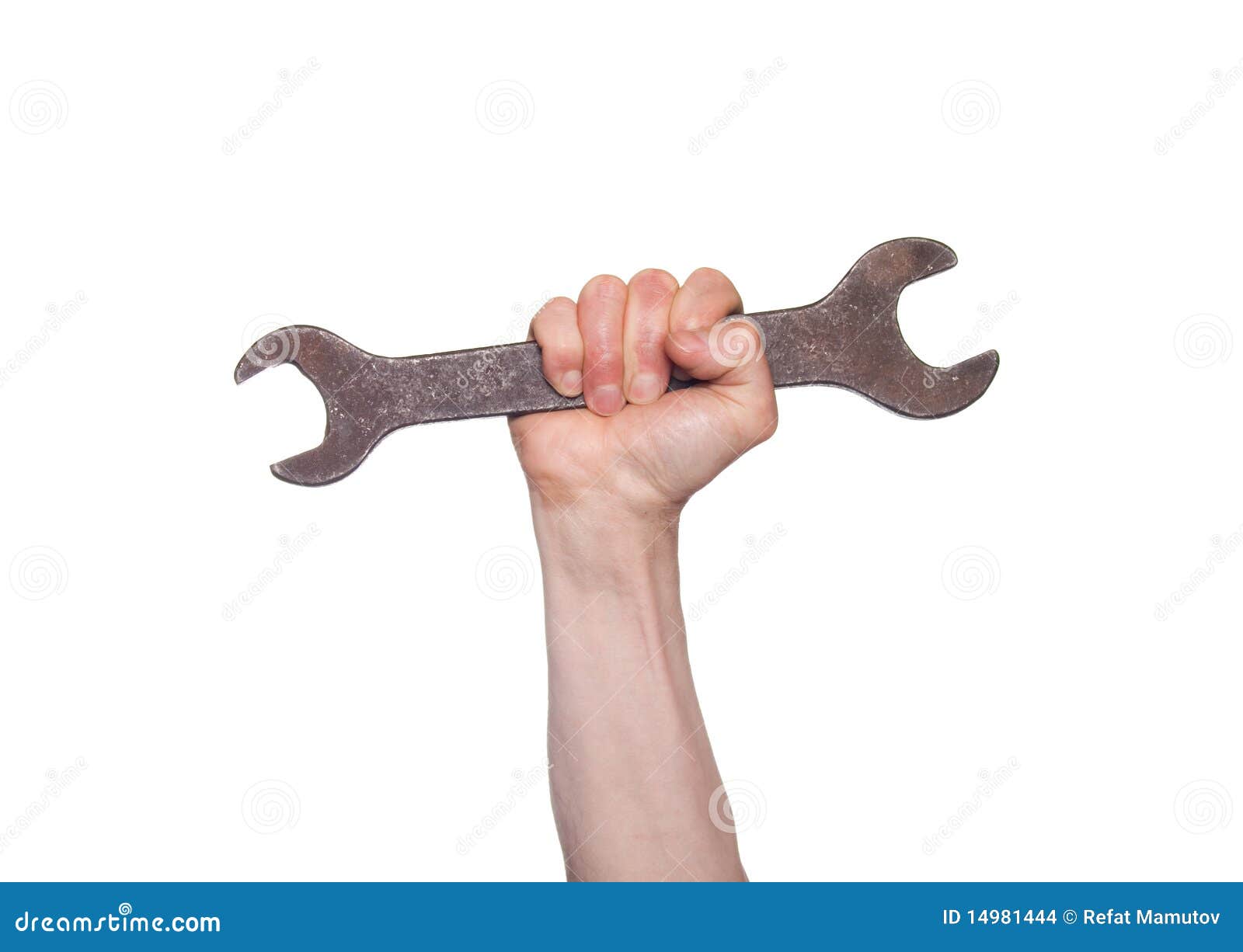 Hand with a wrench stock photo. Image of object, isolated - 14981444