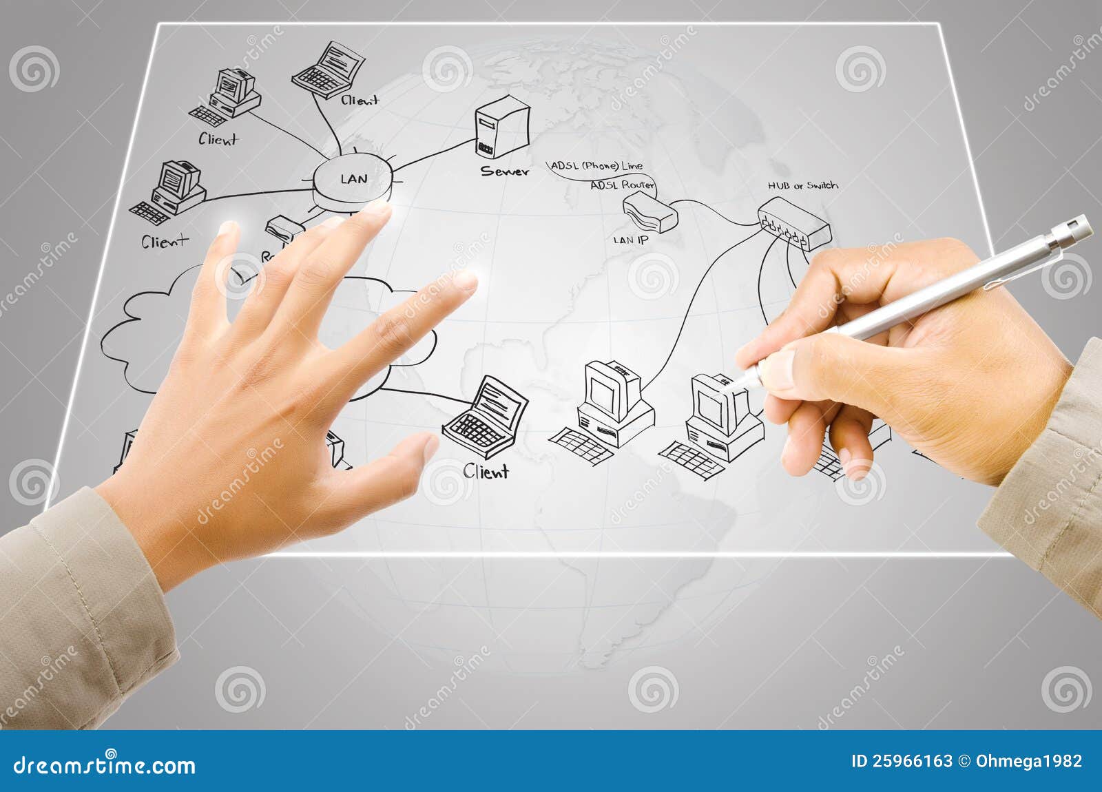 Hand Write LAN Network Diagram on the Touchscreen. Stock Image - Image ...