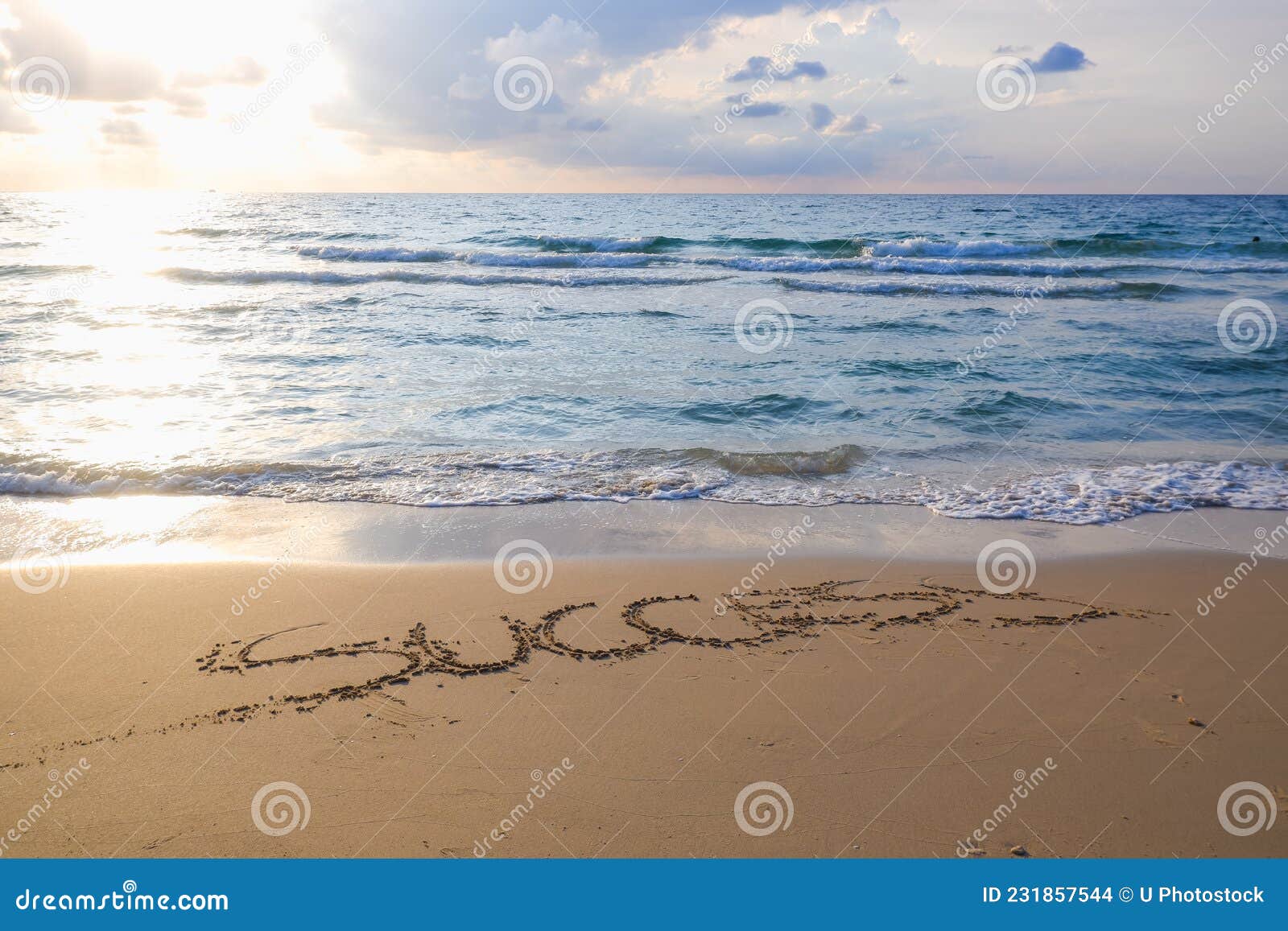 Hand Write Success Message on Sand Beach Stock Photo - Image of holiday ...