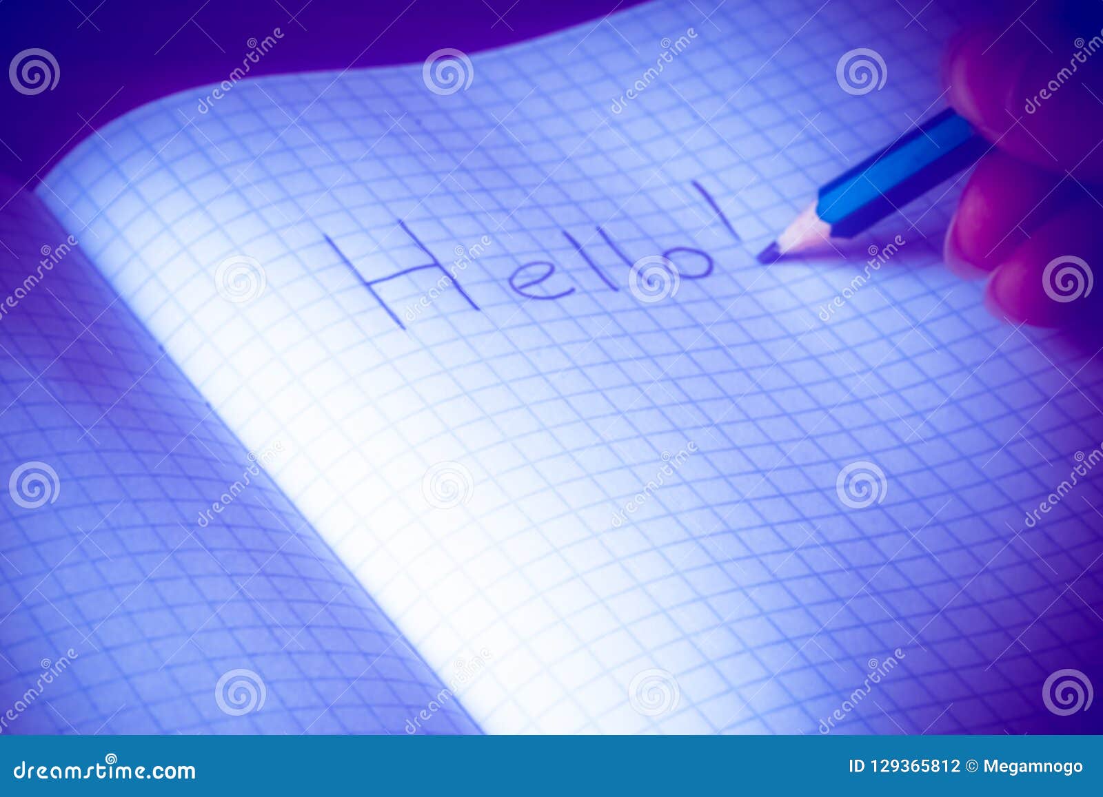 Hand Writes Pencil Text Hello. Letter in Notebook. Stock Photo - Image ...