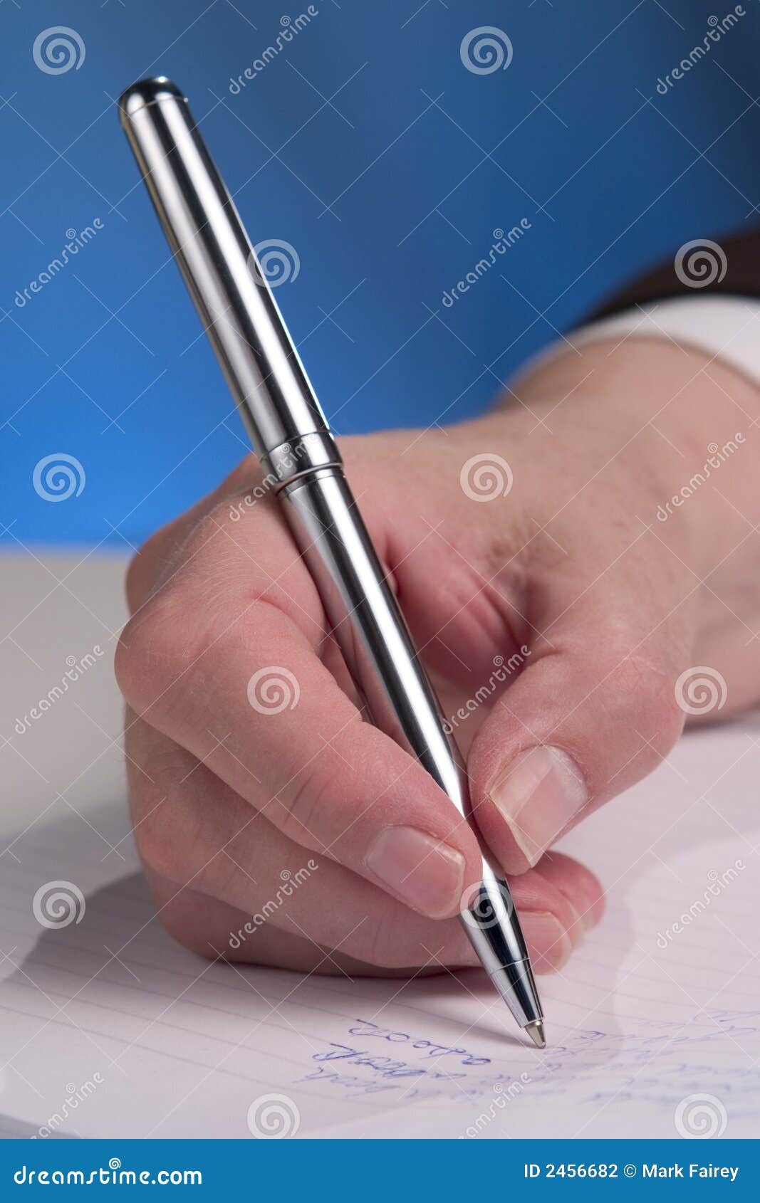 Hand writing stock photo. Image of silver, ballpoint, blue - 2456682