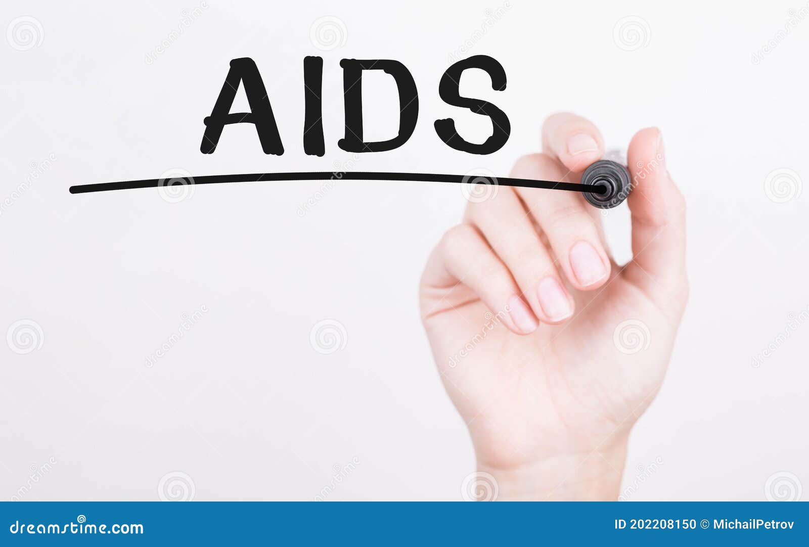 Hand Writing AIDS with Black Marker on Transparent Wipe Board Stock ...