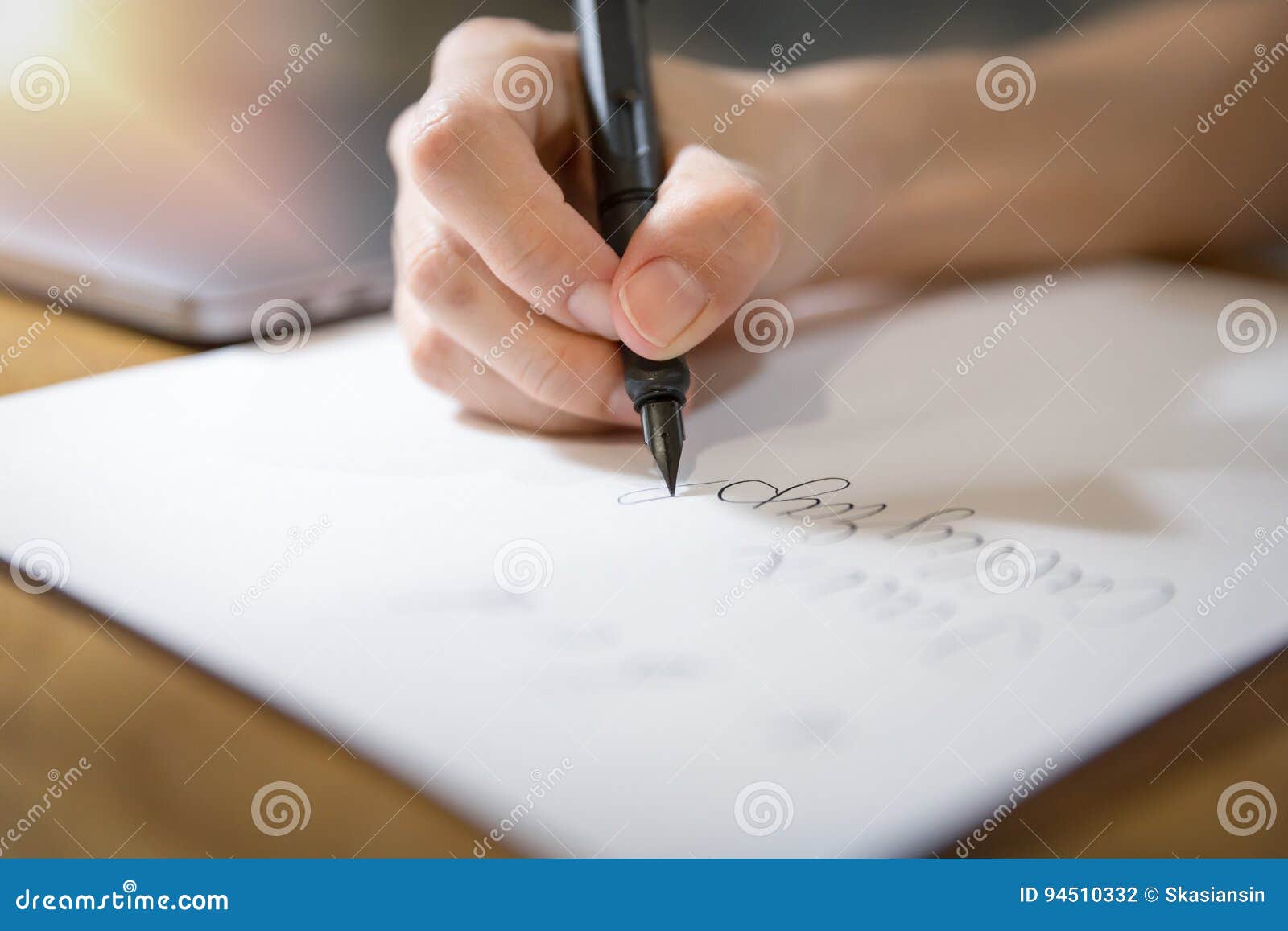 Hand Writing with Black Fountain Pen on White Paper Stock Photo - Image ...