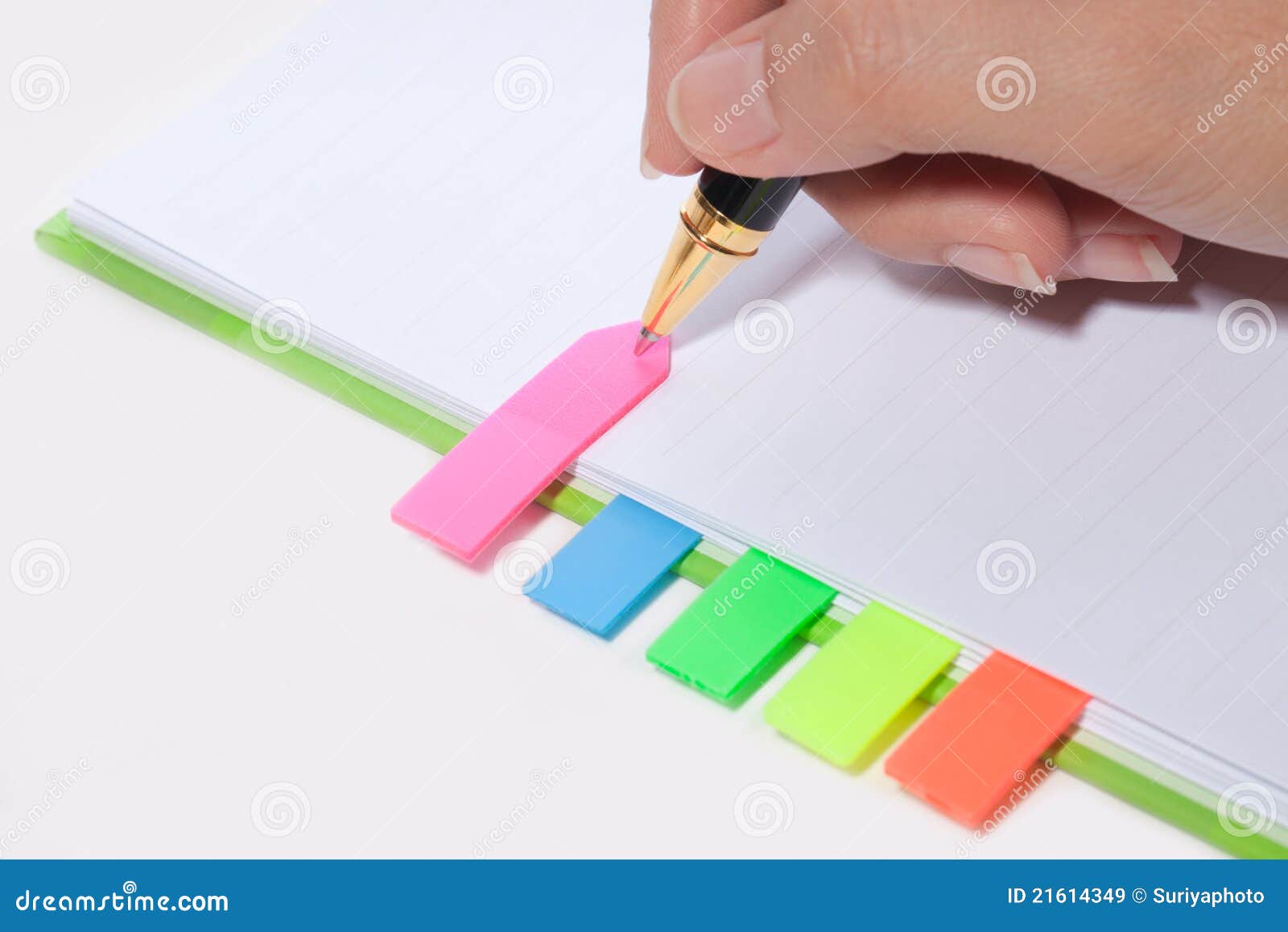 Hand Writing on Bookmark of Notebook Stock Image - Image of binder ...