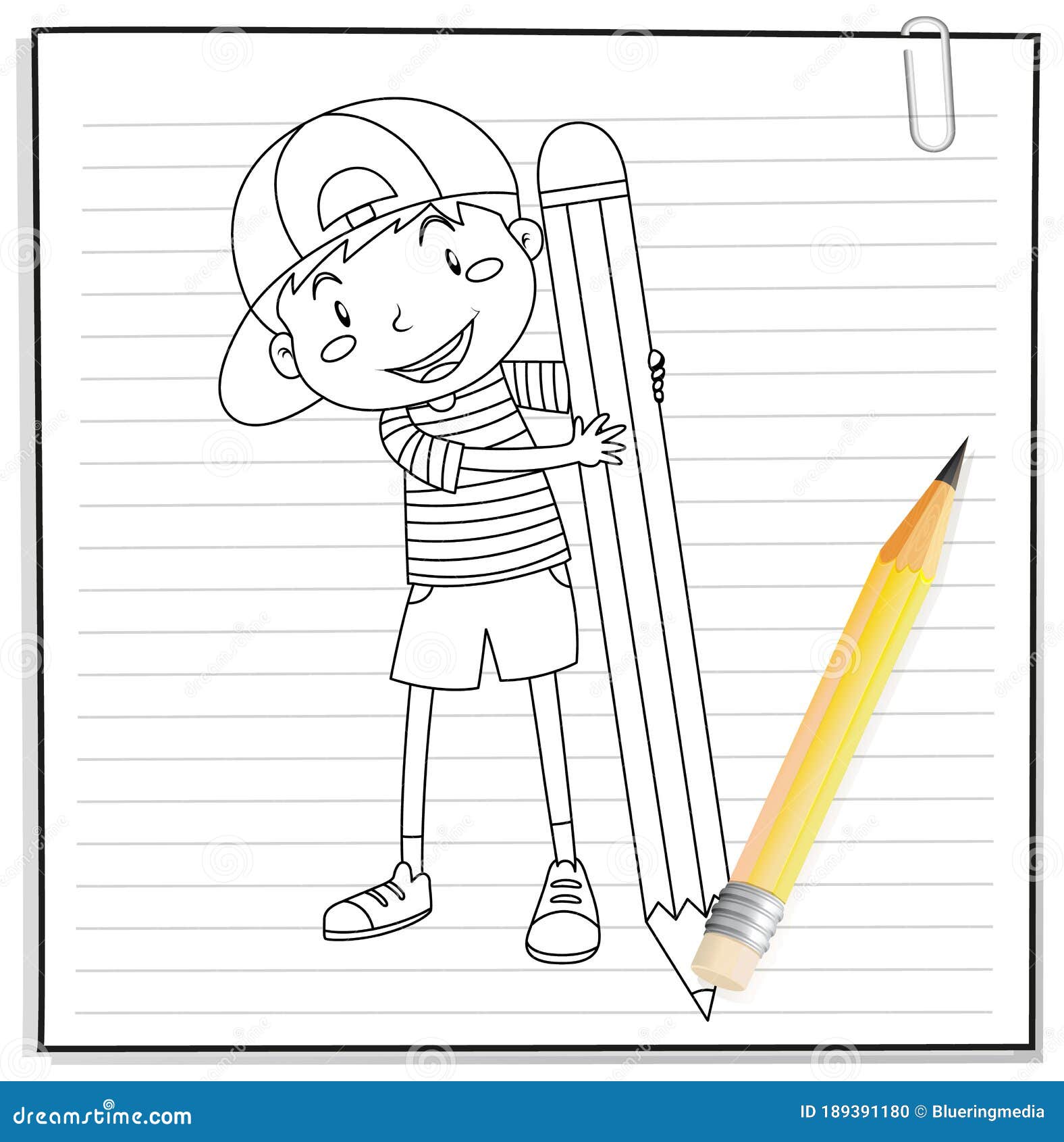 Hand Writing of Boy Holding Pencil Outline Stock Vector - Illustration ...