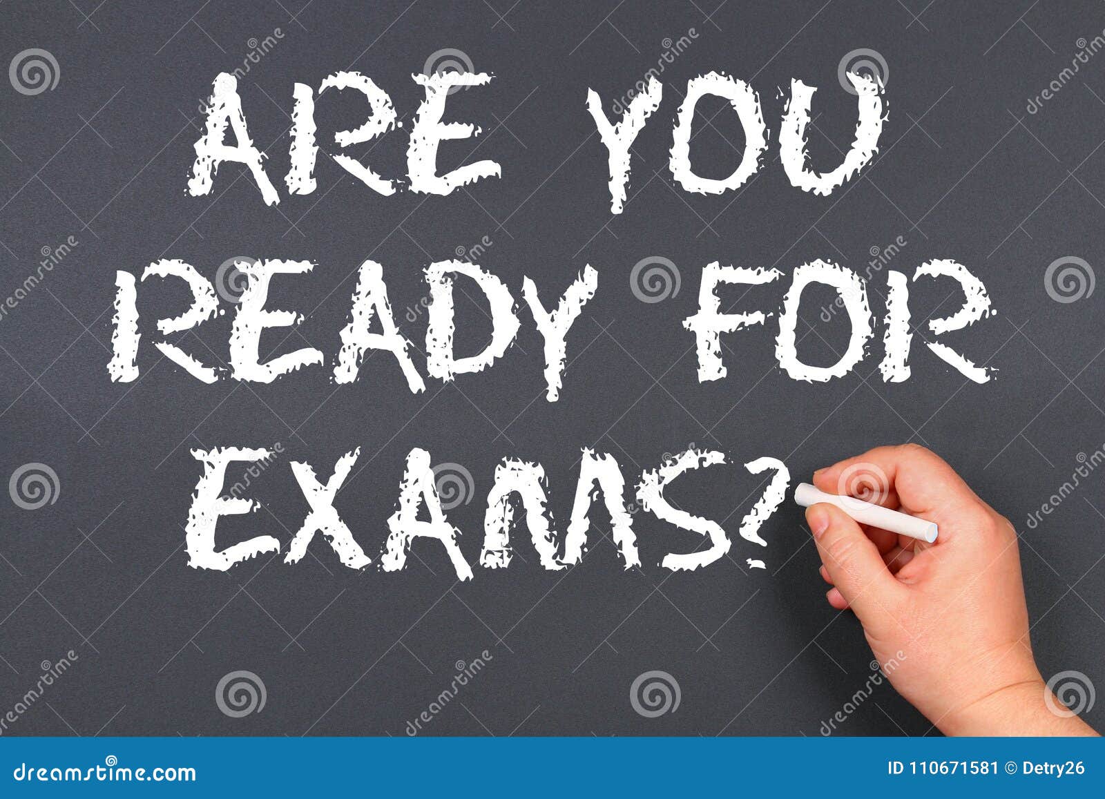 Hand Writing Chalk on a Blackboard Text: are You Ready for Exam Stock ...