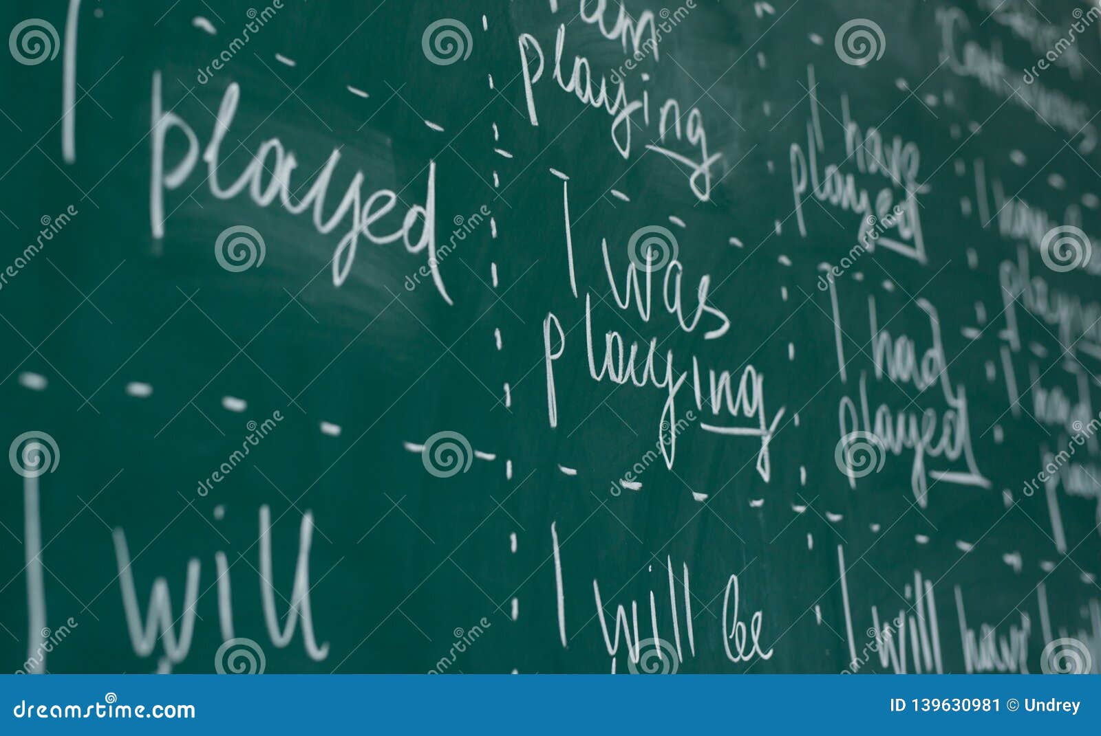 Hand Writing on a Chalkboard in an Language English Class. Stock Image ...
