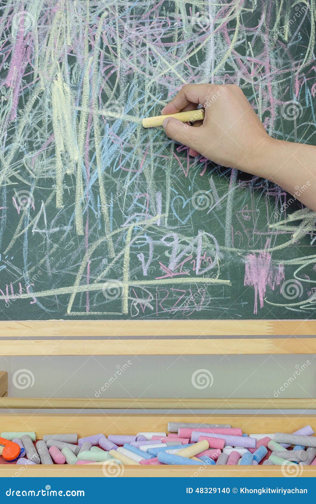 Hand Writing on Chalkboard with Multicolor Chalk Stock Photo - Image of ...