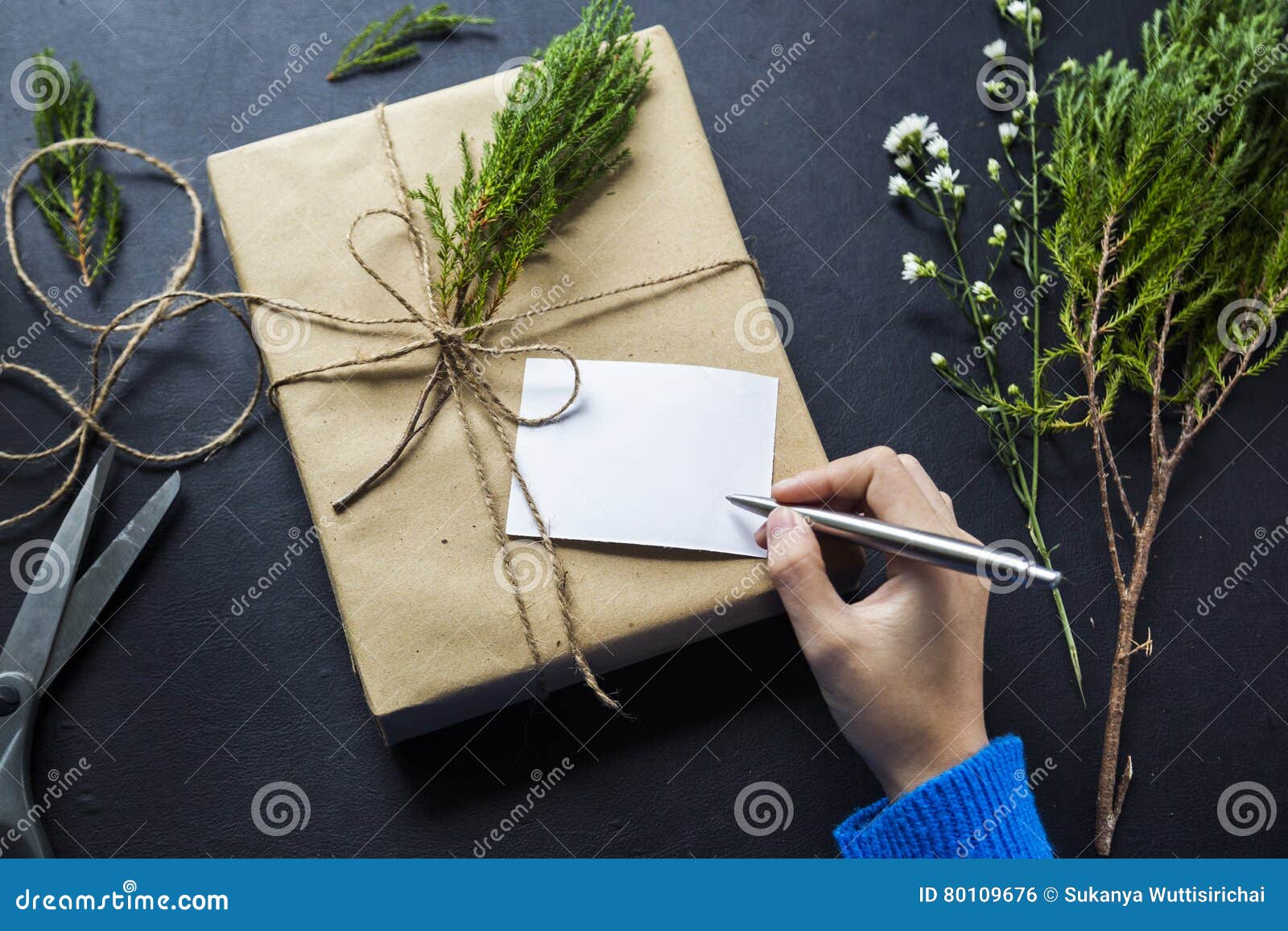 Hand Writing on Christmas Presents. Stock Photo - Image of hands, paper ...