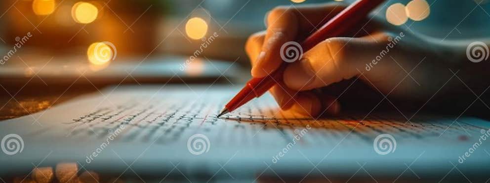Hand Writing Corrections on Document with Red Pen, Blurred Background ...
