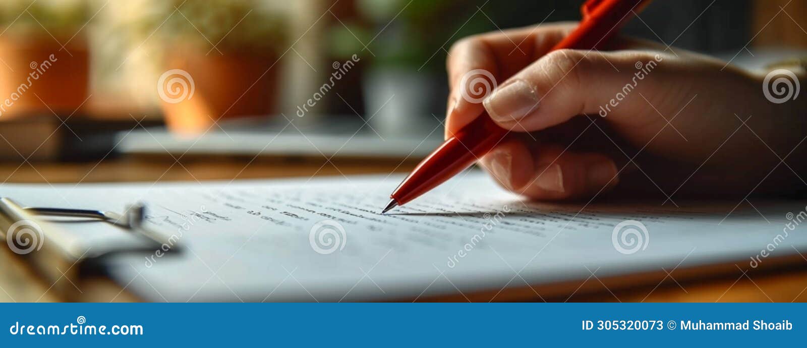 Document Corrections Hand With Red Pen, Keyboard, Blurred Background ...