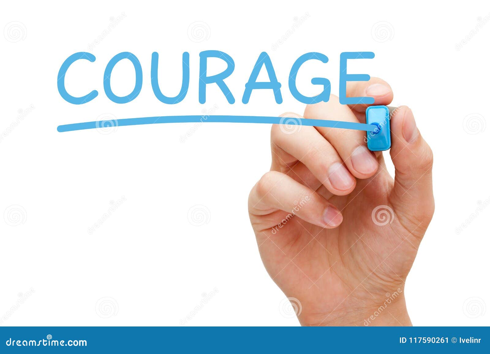 Courage Handwritten with Blue Marker Stock Image - Image of hand ...