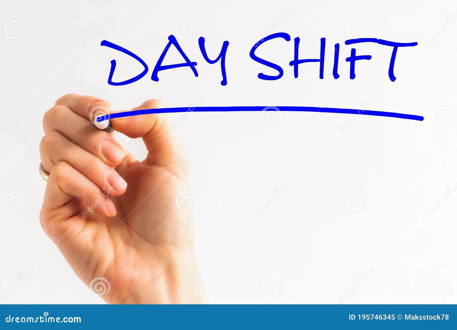 Hand Writing DAY SHIFT with Blue Marker on Transparent Wipe Board. Day ...