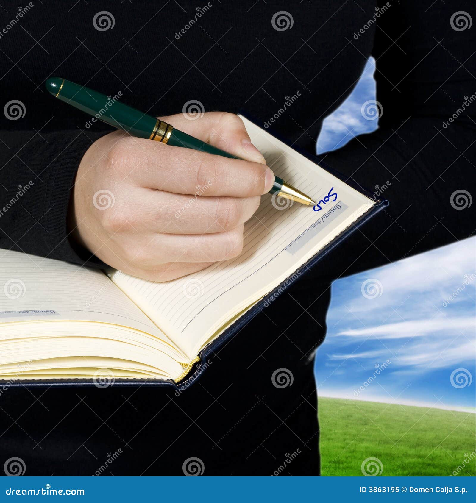 Hand Writing Down a Note Saying Sold Stock Image - Image of confident ...
