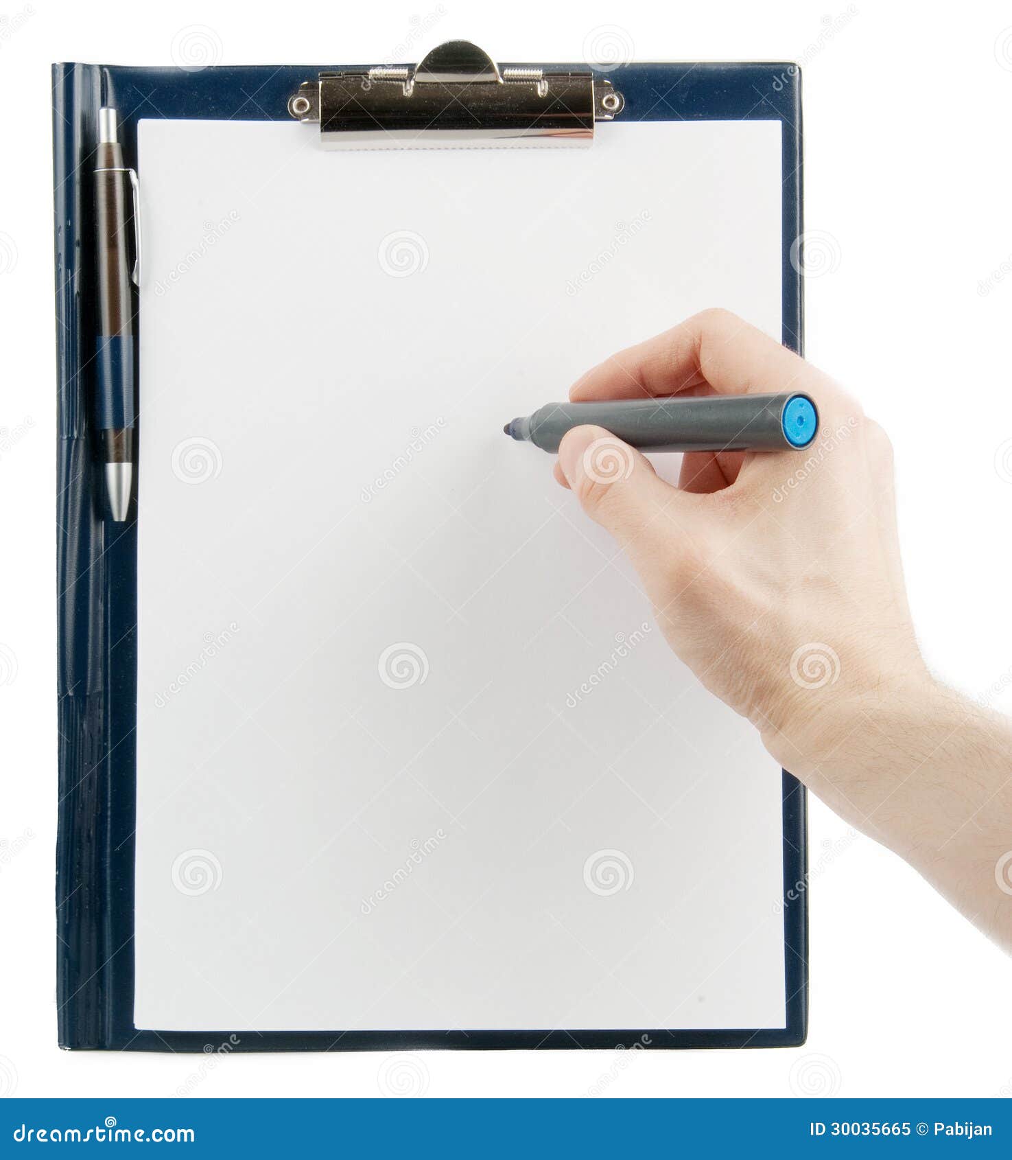 Hand Writing on an Empty Document in a Clipboard Stock Image - Image of ...