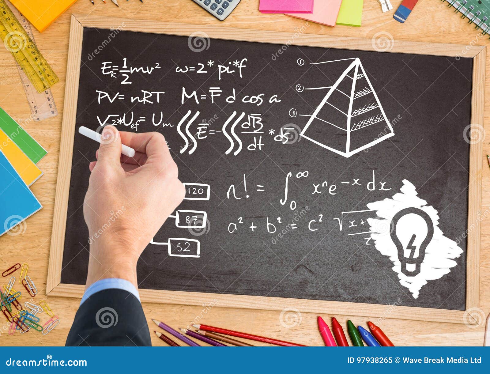 Hand Writing Equations on Blackboard Stock Image - Image of education ...
