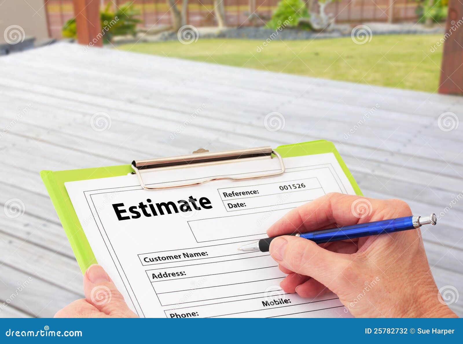 Hand Writing an Estimate for Deck Renovation Stock Photo - Image of ...