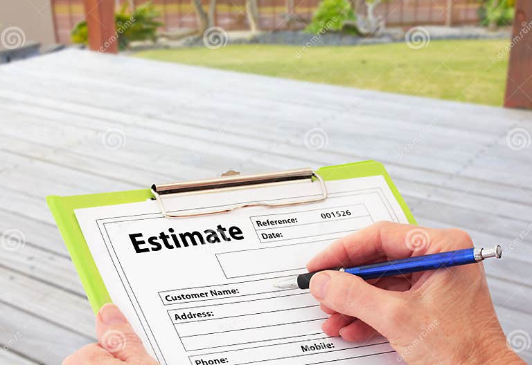 Hand Writing an Estimate for Deck Renovation Stock Photo - Image of ...
