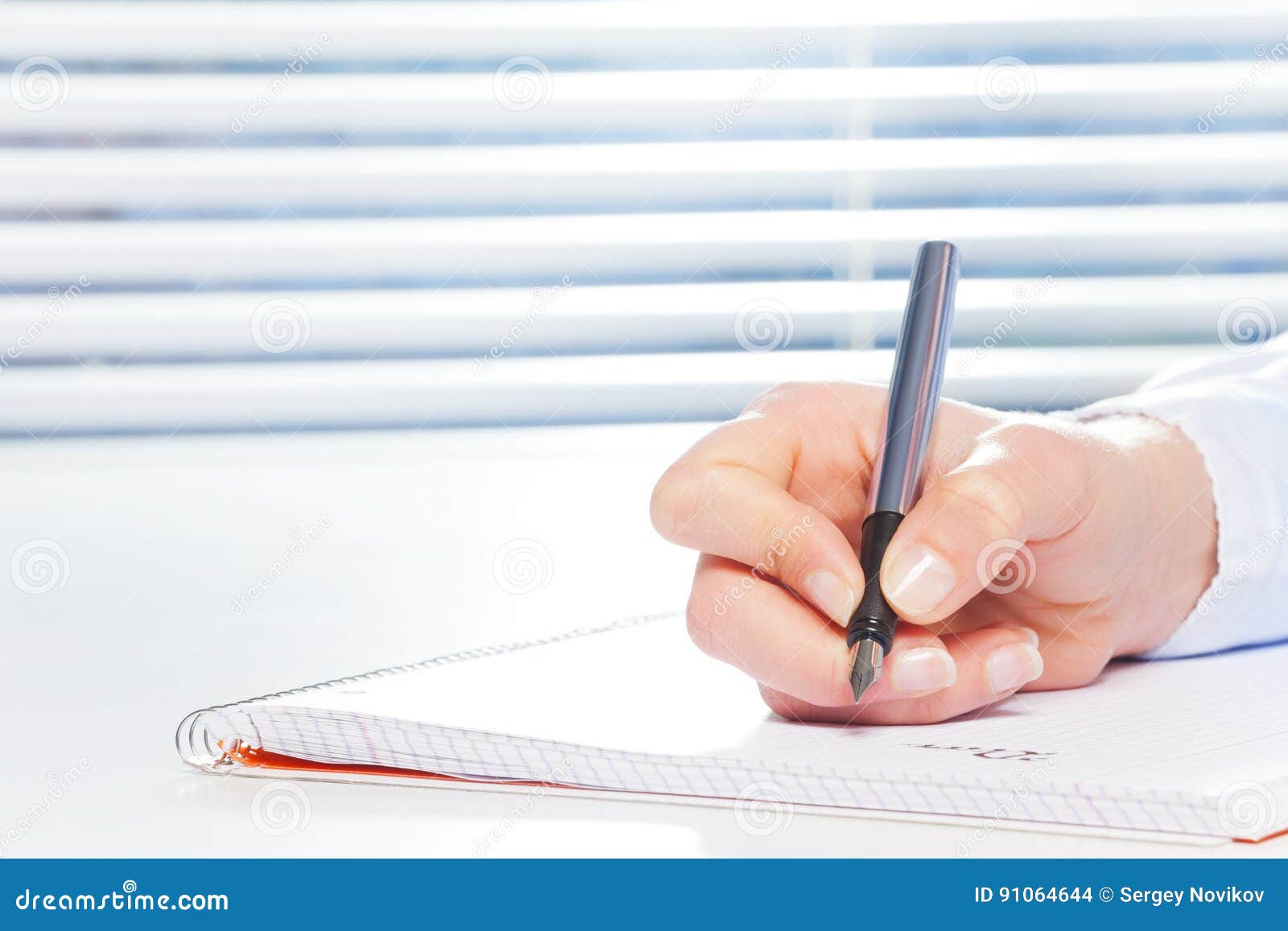 Hand Writing with Fountain Pen at the Table Stock Photo - Image of ...